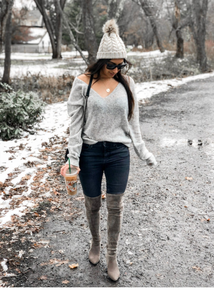 Winter Look in the Perfect Off Shoulder Sweater - Olive & Rose